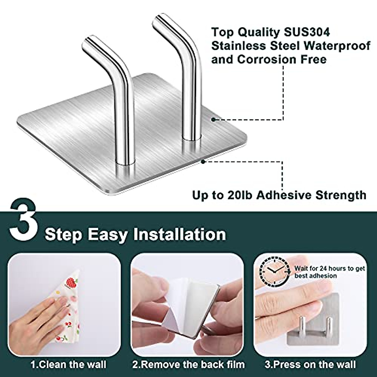 YasTant 4Pcs Shower Hooks for Inside Shower Razor Holder, Stainless Steel Shower Hanger Hook for Wall, Brushed Nickle Adhesive Razor Hook for Bathroom, Self Adhesive Wall Hooks Heavy Duty Straight