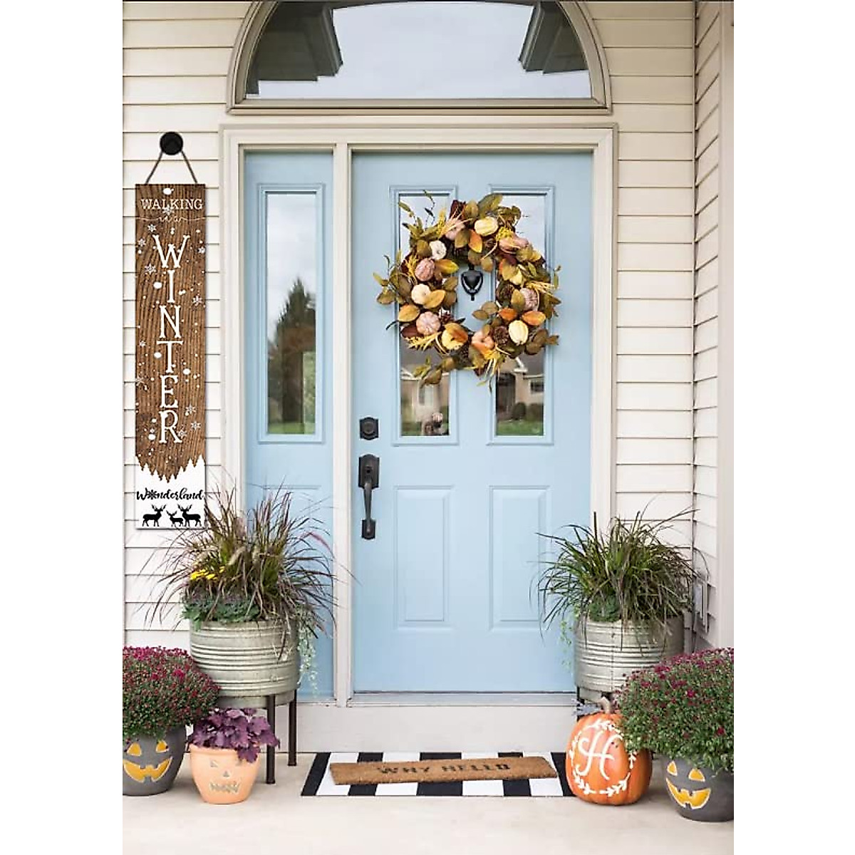 Isaric Winter Decor,Christmas Vertical Porch Sign,8*48Inch Tall Rustic Farmhouse Style Hanging,Walking In A Winter Wonderland Vertical Porch Sign,Front Door, Wall