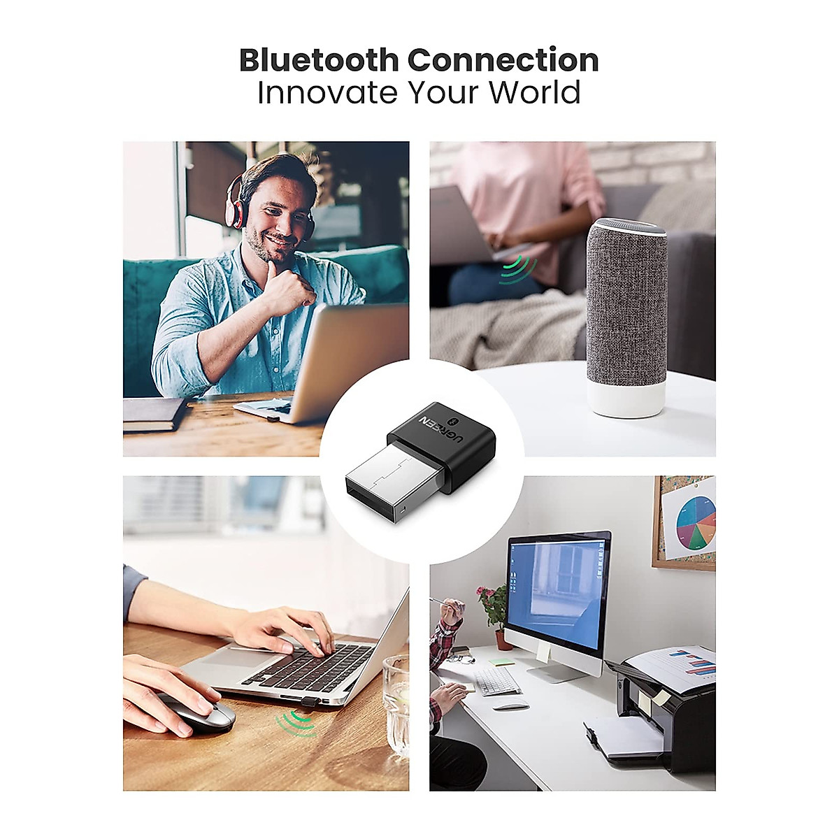 UGREEN USB Bluetooth 4.0 Adapter Nano USB Wireless Dongle Plug and Play for Win 10 8 Support Win 7 Vista Laptop Desktop to Bluetooth Headphone Speaker Keyboard Mouse Game Controller