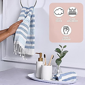 Folkulture Hand Towels for Bathroom, Set of 2 Decorative Hand Towels with Hanging Loop, 100% Cotton Turkish Hand Towels Set or Boho Hand Towels for Kitchen 16" x 30" Inches (Fiji - Aqua)