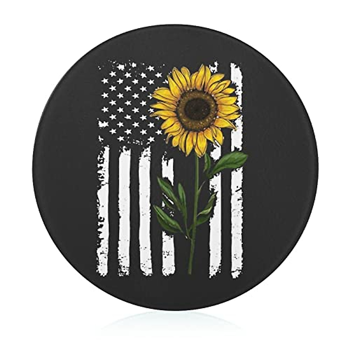 Sunflower American Flag Glass Cutting Board Round Kitchen Decorative Chopping Blocks Mats Food Tray for Men Women