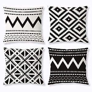 Outdoor Pillow Covers 18x18 Waterproof Set of 4 Boho Black and White Outdoor Pillows for Patio Furniture Decorative Garden Cushion Couch Throw Pillows Covers Farmhouse Home Decor 