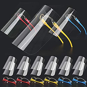 Face Shields Set with 12 Replaceable Anti Fog Shields and 6 Reusable Colored Glasses for Man and Women to Protect Face and Eyes