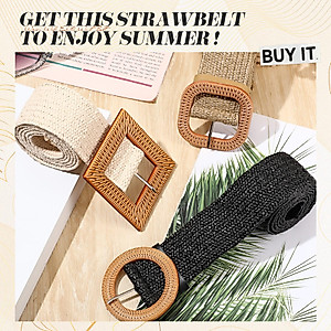 Syhood 3 Pieces Straw Woven Elastic Waist Belt for Women Bohemian Dress Braided Belt (Black, Khaki, Beige, Fit Waist Size Below 31'')