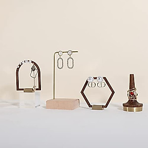 GemeShou brass earring display stands for selling, wooden ear ring holders for jewelry, single stud holder jewelry display【Brass earring stand Height-Beech】