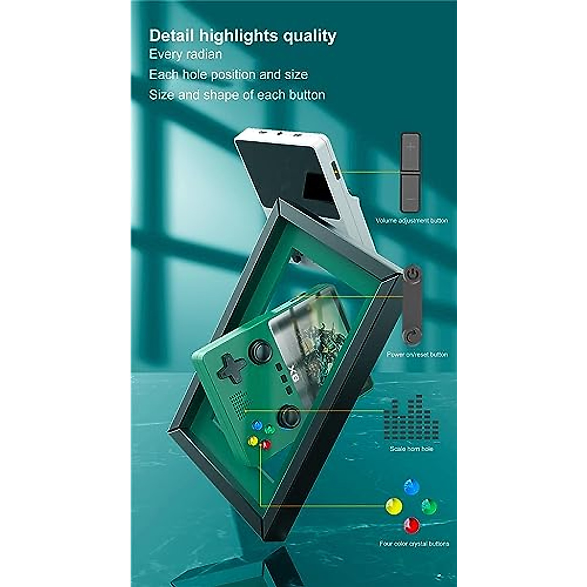 X6 Handheld Game Console, Retro Game Console Built-in 32GB 10000+ Classic Games, 3.5-inch OCA IPS Screen, Dual 3D Joystick, 11 Emulators, Handheld Gaming Console Support TV Output,Green