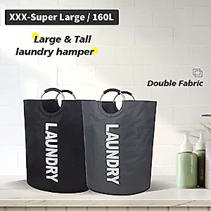 Twira 160L XX-Large Laundry Baskets, Laundry Hamper Stands Up Well, Laundry Bag with Padded Handles, Waterproof Laundry Basket Collapsible, Clothes Hamper for Bathroom, Laundry, College (Black)