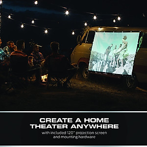 Monster Vision 1080P Image Stream Projector and 120” Portable Screen, 2500 Lumens, Universal Video/Audio/Photo Format Support, Wireless Device Mirroring, Stream Videos/Photos from Android/iOS Devices
