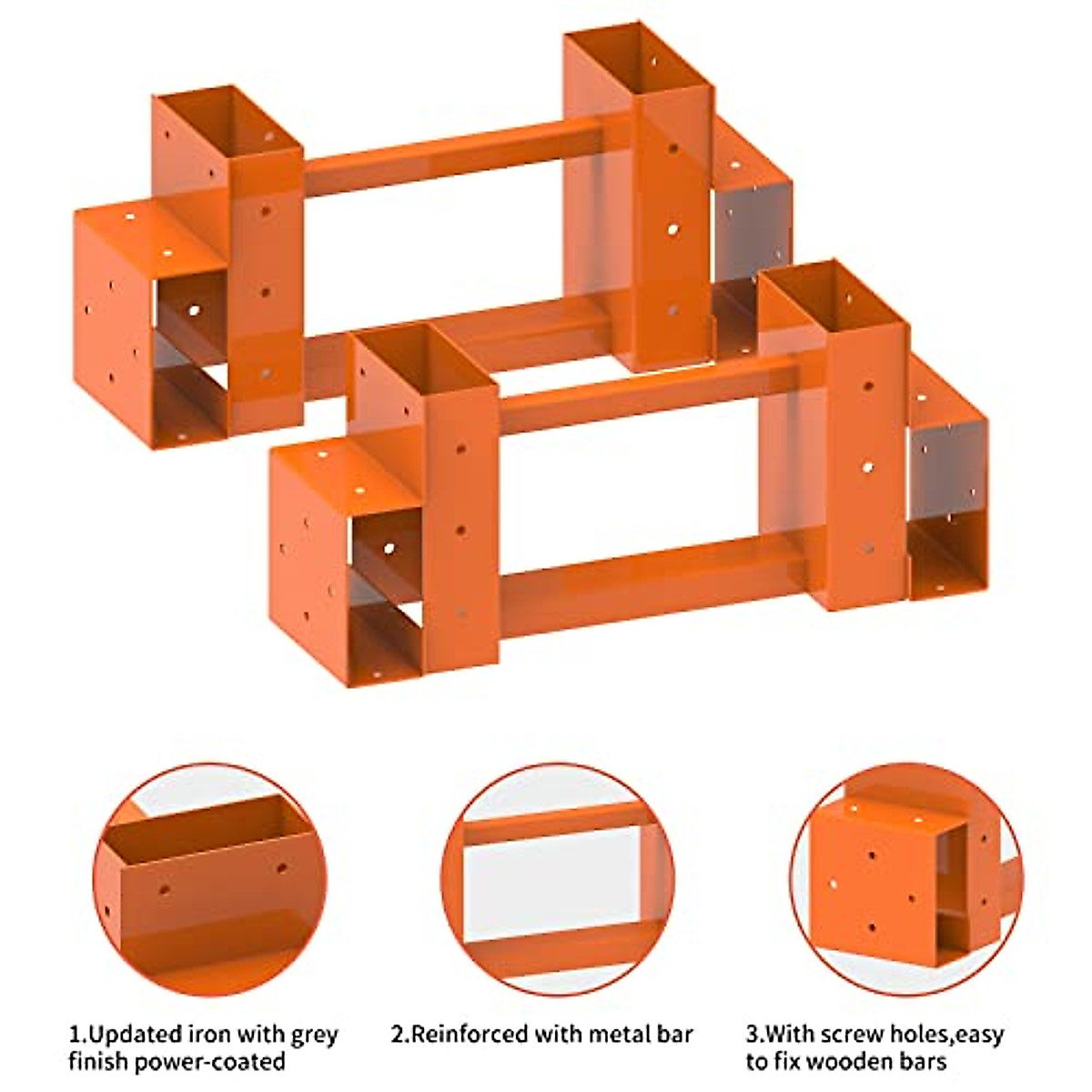 Firewood Log Storage Rack Bracket Kit with Screws Steel Fireplace Wood Storage Holder Outdoor Indoor - Adjustable to Any Length, Rust Proof, Heavy Duty (2 Brackets Kits and 2 Connectors)