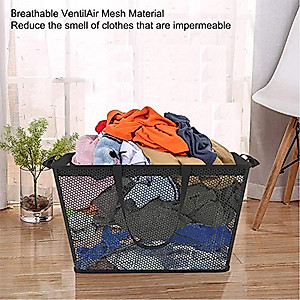NPET Laundry Hamper Basket(Multi-Style), Protable Plastic Clothes Bag with EVA Waterproof & Breathable Mesh Material, Storage Bins for Laundry, Bathroom, Bedroom and Dormitory(Square, Black)