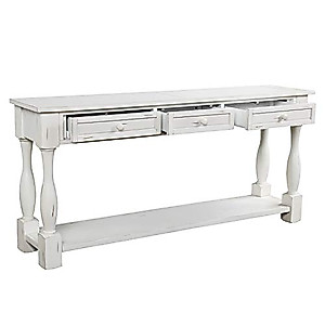 Goohome 64" Long Extra-Thick Console Table Sofa Table with 3 Drawers and Bottom Shelf, Open Countertop, Retro Mediterranean Style Solid Wood Accent Entryway Table for Hallway Living Room