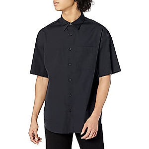 Calvin Klein Men's Solid Pocket Button-Down Short Sleeve Easy Shirt, Black Beauty, Extra Large