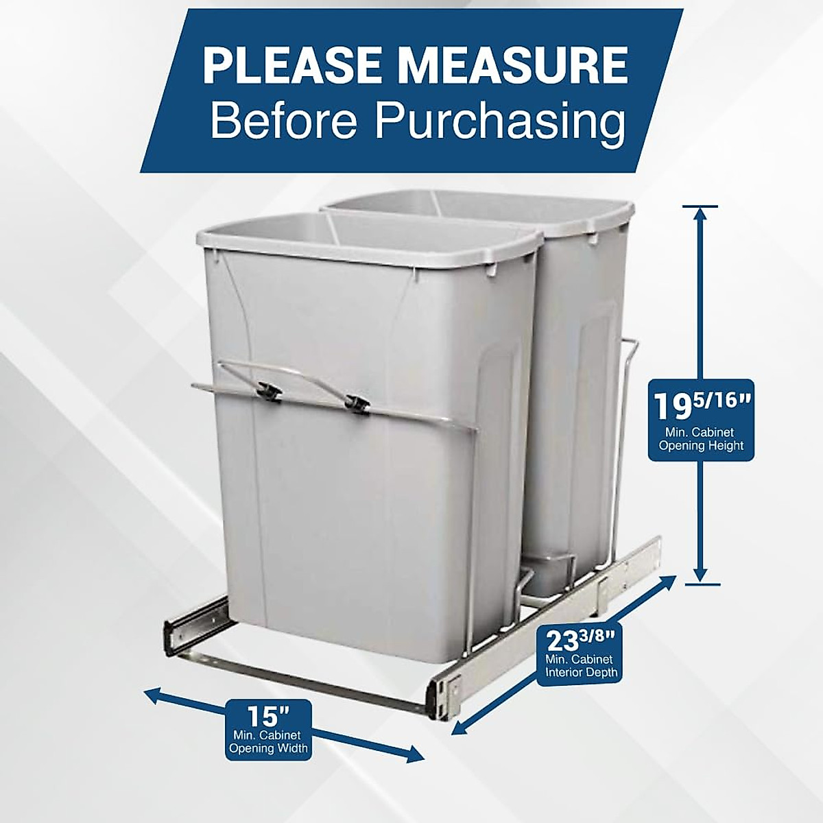 Knape & Vogt RS-PSW15-2-35-R-P in-Cabinet, 18.4 14.25 22-Inch Pull Out Trash Can, Platinum