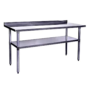 Kratos Stainless Steel Kitchen Prep Table 60"x30" with Backsplash and Undershelf, NSF Worktable for Restaurants - 18ga/430SS