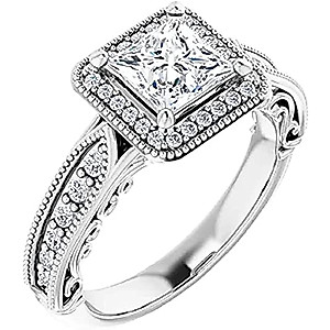Moissanite World 1CT Princess Cut Colorless Moissanite Engagement Ring Wedding Band Gold Silver Eternity Solitaire Ring Halo Ring Vintage Antique Anniversary Promise Gift Her (7)