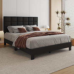 Lifezone Queen Bed Frame with Headboard Linen Upholstered Bed Frame with Wood Slats Support,No Boxing Needed,Heavy Duty Feet,Button Tufted Design,Easy Assembly,Dark Grey