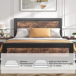 Keyluv King Size Bed Frame with 4 Storage Drawers, Rivet Modern Headboard and Footboard Platform Bed with Solid Wood Slats Support, No Box Spring Needed, Metal Frame Mattress Foundation Noise-Free