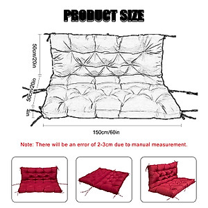 Mokoey Swing Cushion Replacement Outdoor Porch Swing Cushions Waterproof Thicken 4" Outdoor Swing Cushions with Ties for Garden Patio Porch Furniture Swing Outdoor Bench Cushions(Wine red-60 * 40in)