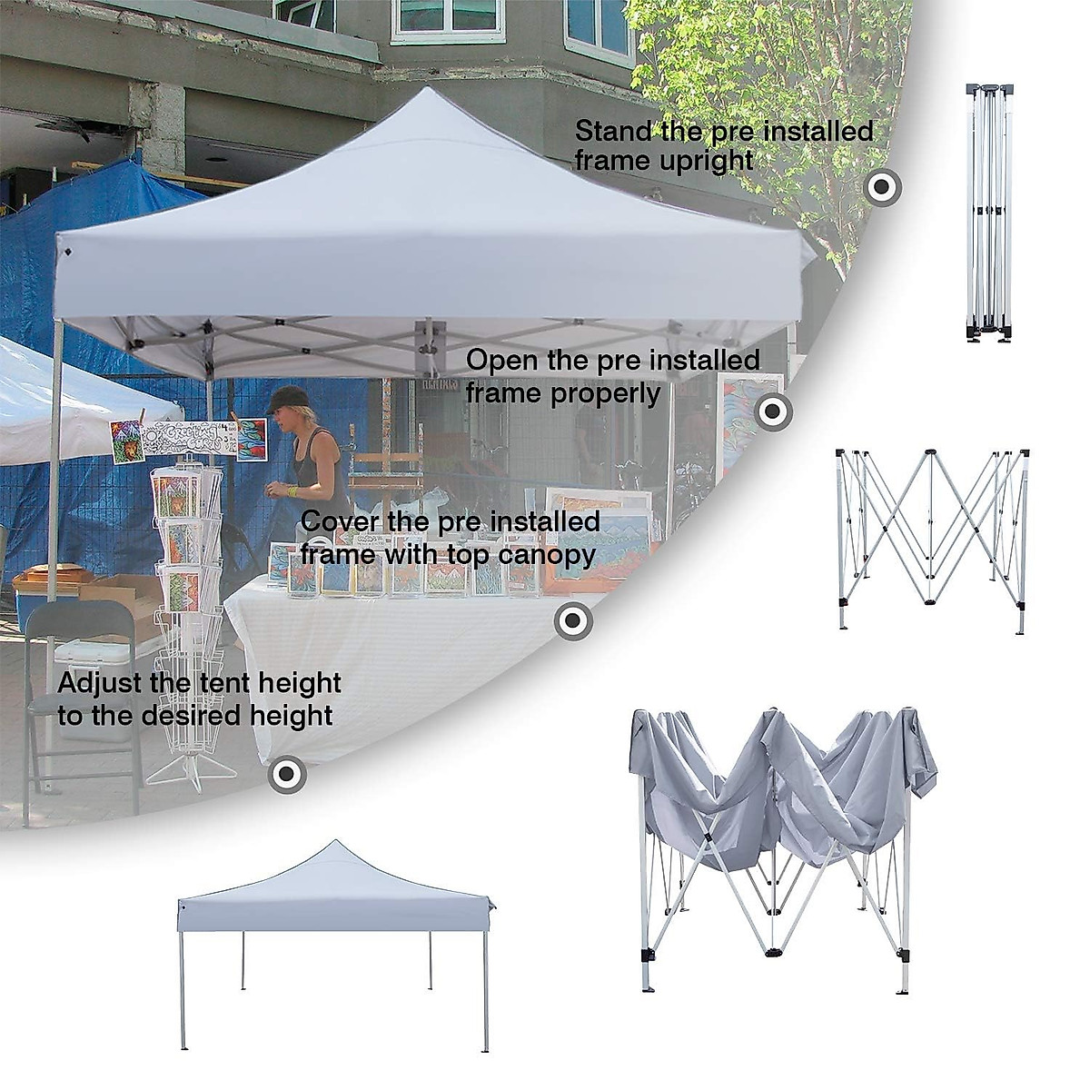 Devoko 10x10ft Patio Pop Up Canopy Tent Outdoor Portable Instant Folding Shelter Canopy Tent for Parties with Wheeled Carry Bag & Sand Bags(Grey)