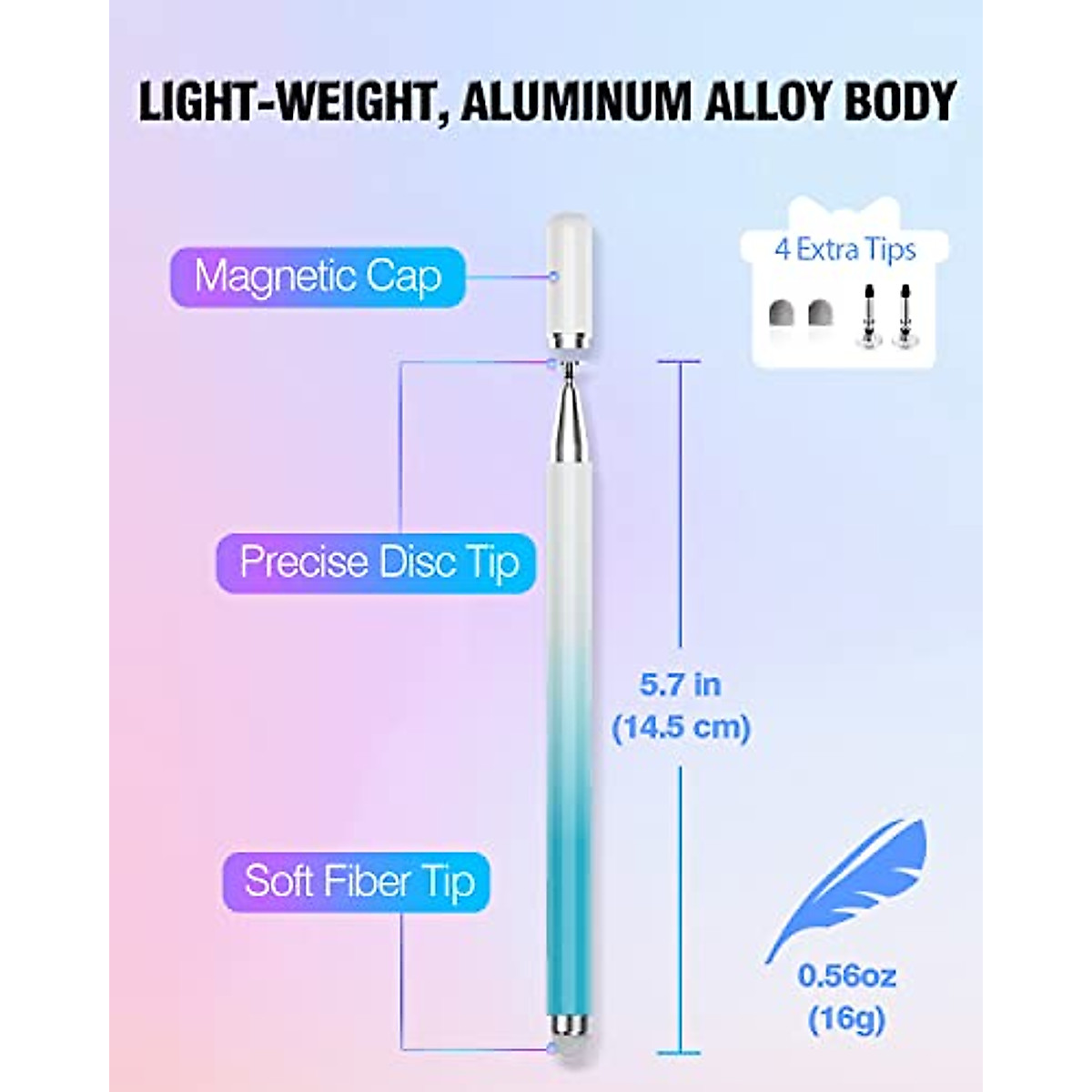 Stylus Pens for Touch Screens, 2 in 1 High Precision Universal Stylus Pen for iPad Compatible with Apple, iPhone, iPad, Android, Microsoft Tablets, Phones, 2 Pack -Pink, Purple