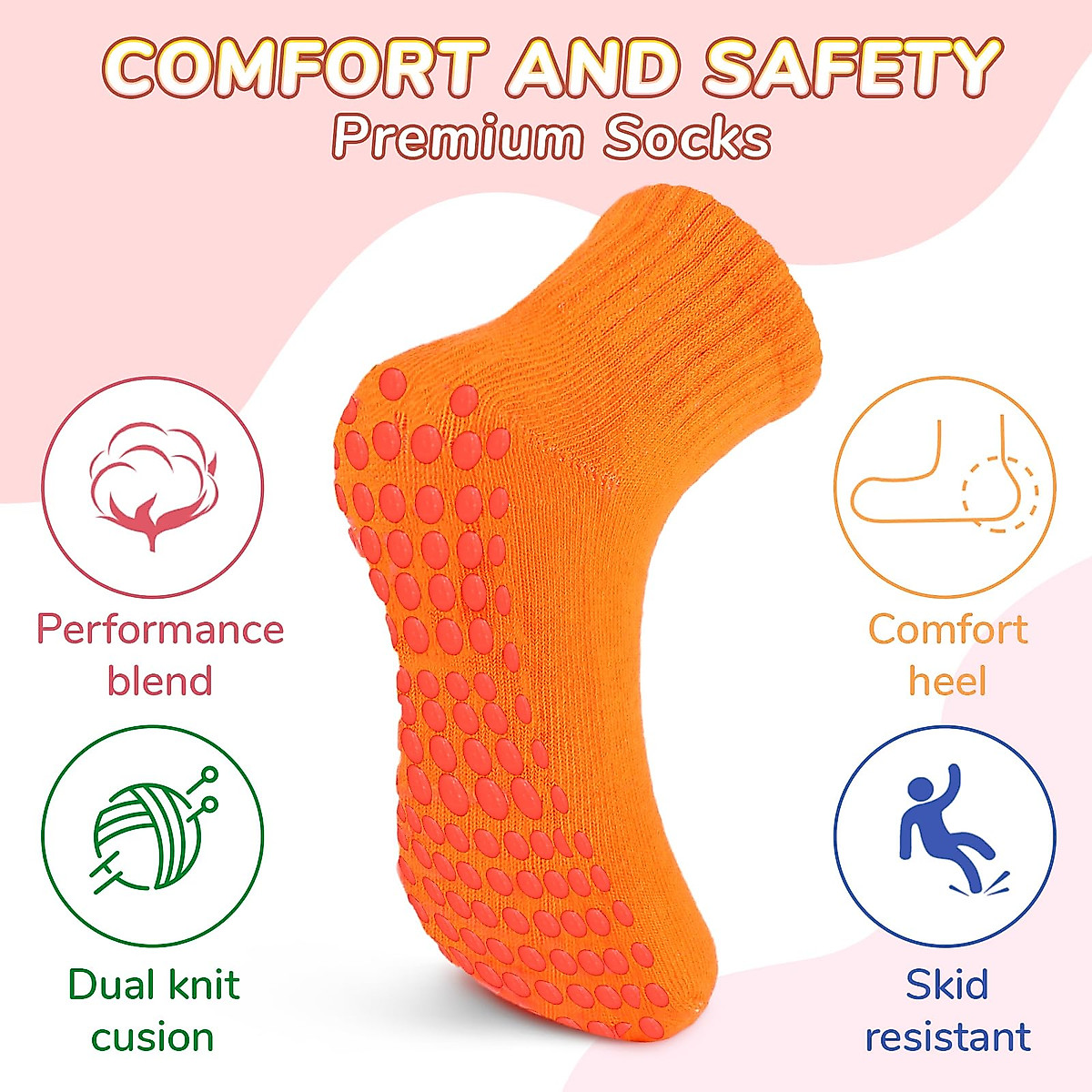 7 Pairs Kids Non Slip Socks Anti Skid Mid Calf Socks for Toddler Boys Girls (M)