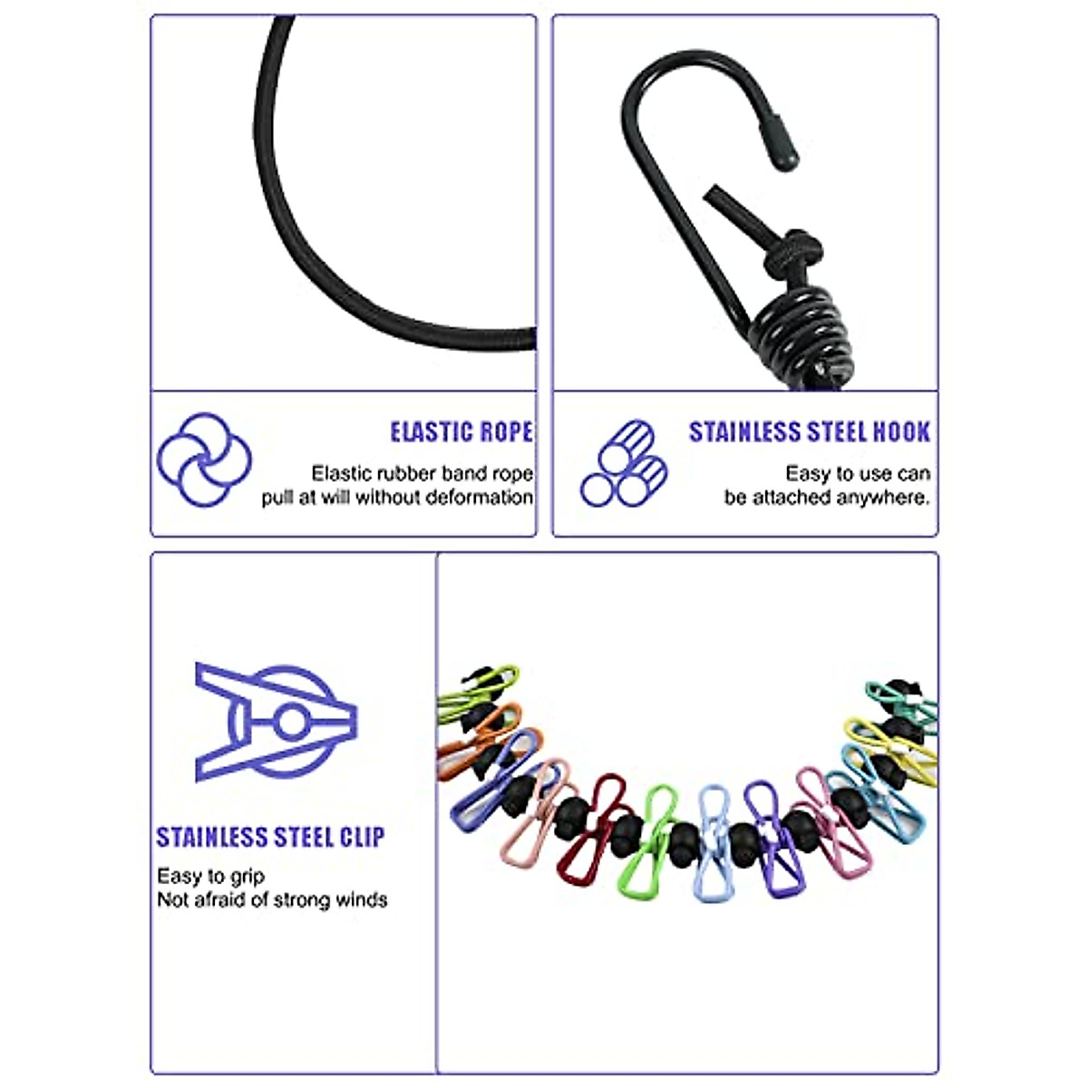 GOJUSO Elastic Clothesline for Travel 70.86 Inch Portable Camping Storage Travel Hanging Clothes Line Cool Gadgets for Rv Camp Picture