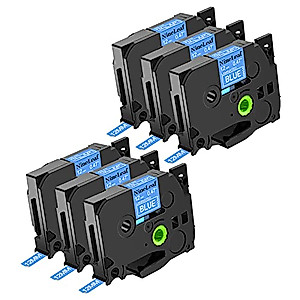 NineLeaf 6 Pack Compatible for Brother TZe-535 TZe535 TZ-535 TZ535 Label Tape 12mm 1/2'' 0.47'' White on Blue Standard Laminated Labeling Work with P-Touch PT-D210 PTD400AD PTH110 PT-D600 Label Maker