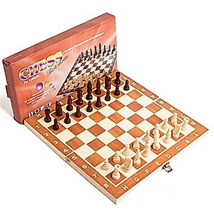 Wooden Chess Set - Folding Board, 12 Inches Handmade Portable Travel Chess Board Game Sets with Game Storage - Beginner Chess Set for Kids and Adults
