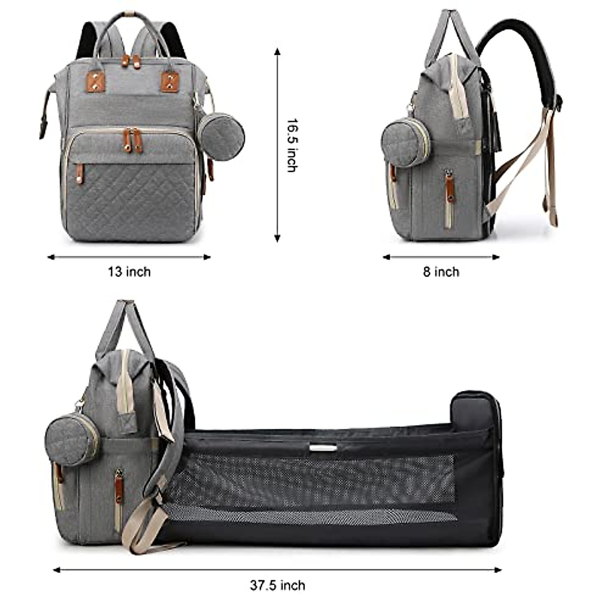 Milecan Diaper Bag Backpack, Unisex Baby Nappy Bags with Changing Pad, Pacifier Case & Stroller Straps&USB Charging Port, Multifunction Waterproof Travel Back Pack for Moms Dads, Grey