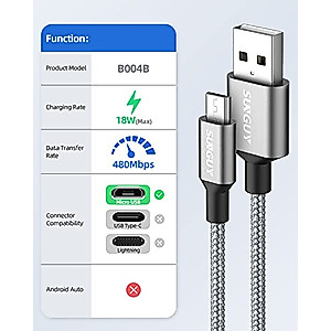 SUNGUY Short Micro USB Cable 1.5ft [3-Pack], Nylon Braided USB to Micro USB 2.0 Fast Charging & Data Sync Cord for Samsung Galaxy S6 S7, Tab 4, LG, Power Bank, Android Phone