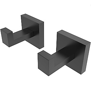 Ruacq Double Towel Hook Matte Black Square Base Bathroom Robe Towel Holder Hand Towel Hanger Stainless Steel Modern Wall Mounted