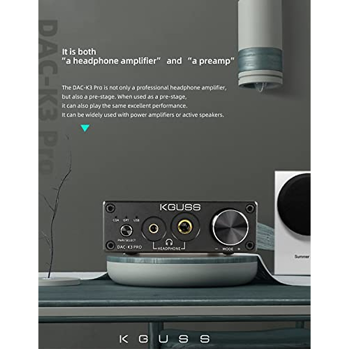 KGUSS DAC-K3 PRO USB DAC Headphone Amplifier Mini HiFi Optical/Coaxial/USB DAC Decoder Audio 24Bit 192KHz DA Converter ESS9018K2M Decoder Multifunctional Preamp Desktop Amplifier (Black)