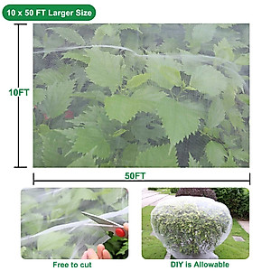 KLEWEE 10 x 50 FT Garden Mesh Netting, Ultra Fine Plant Netting Covers, Garden Netting for Raised Beds Vegetables, Fruit Tree Netting for Blueberry Bushes Barrier Screen Protection Net Cover