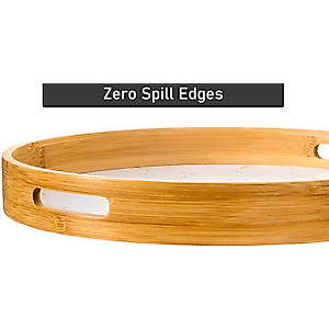 20 Bowls Large Round Bamboo Serving Tray, 16" White, Handles for Easy Transport