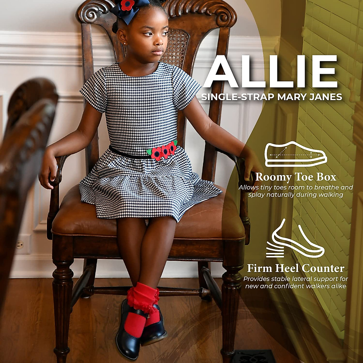 FOOTMATES Allie Leather Mary Jane Girls Party Dress Hard Bottom Shoes with Custom-Fit Insoles, Slip-Resistant Non-Marking Outsoles, Navy - 12 Little Kid (4-8 Years)