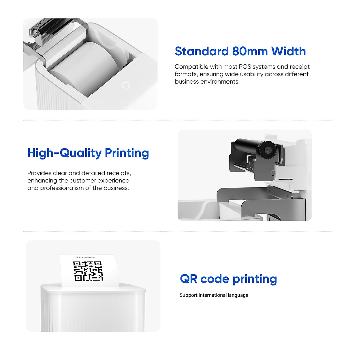 Topwise Thermal USB Receipt Printer, Monochrome, 80mm Print Width, Model PR800