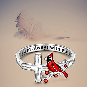 Cardinal Ring Cardinal Appear When Angels Are Near Cross Red Bird Spiritual Rings for Women Sterling Silver Memorial Gifts for Loss of Loved One Size 6