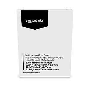 Amazon Basics Multipurpose Copy Printer Paper, 8.5 x 11 Inch 20Lb Paper - 3 Ream Case (1,500 Sheets), 92 GE Bright White