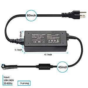 45W 19.5V 2.31A Laptop AC Adapter Charger for HP Pavilion 11 13 15 X360 M3 elitebook Folio 1040 G1 G2 G3 touchsmart 11 13 15 15-f009wm 15-f024wm Spectre ultrabook 13 Stream 13 11 14 with Power Cord