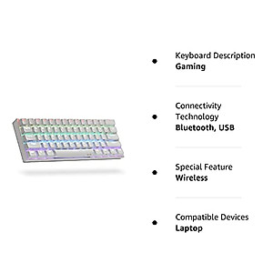 Anne PRO 2D, 60% Wired/Wireless Mechanical Keyboard (Gateron Brown Switch/White Case) - Full Keys Programmable - True RGB Backlit - Tap Arrow Keys - Double Shot PBT Keycaps - NKRO - 1900mAh Battery