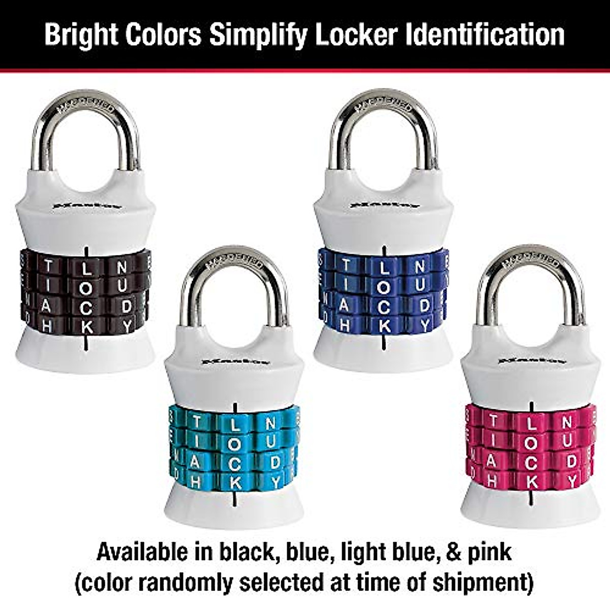 Master Lock Word Combination Lock, Set Your Own Word Lock for Gym and School Lockers, Colors May Vary, 1535DWD