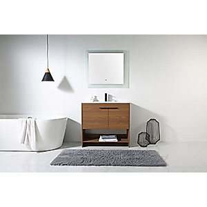 Bathroom Vanity with Integrated Ceramic Sink - Bathroom Vanity with Sink & Modern Knob Design - Bathroom Vanities with Sturdy Marble Top & Soft Closing Doors (36 Inch) Walnut