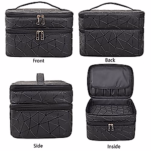 MKPCW makeup bag Large Double-layer cosmetic bag with brush bag and divider Makeup Case Organizer (Black)