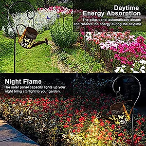 Solar Watering Can with Fairy Lights Garden Decor Watering Can Lights for Patio Path Tree Lawn Patio Path, Solar Fairy Garden LED, Outdoor String Lights, Star Shower Garden Lights (with Shepherd Hook)