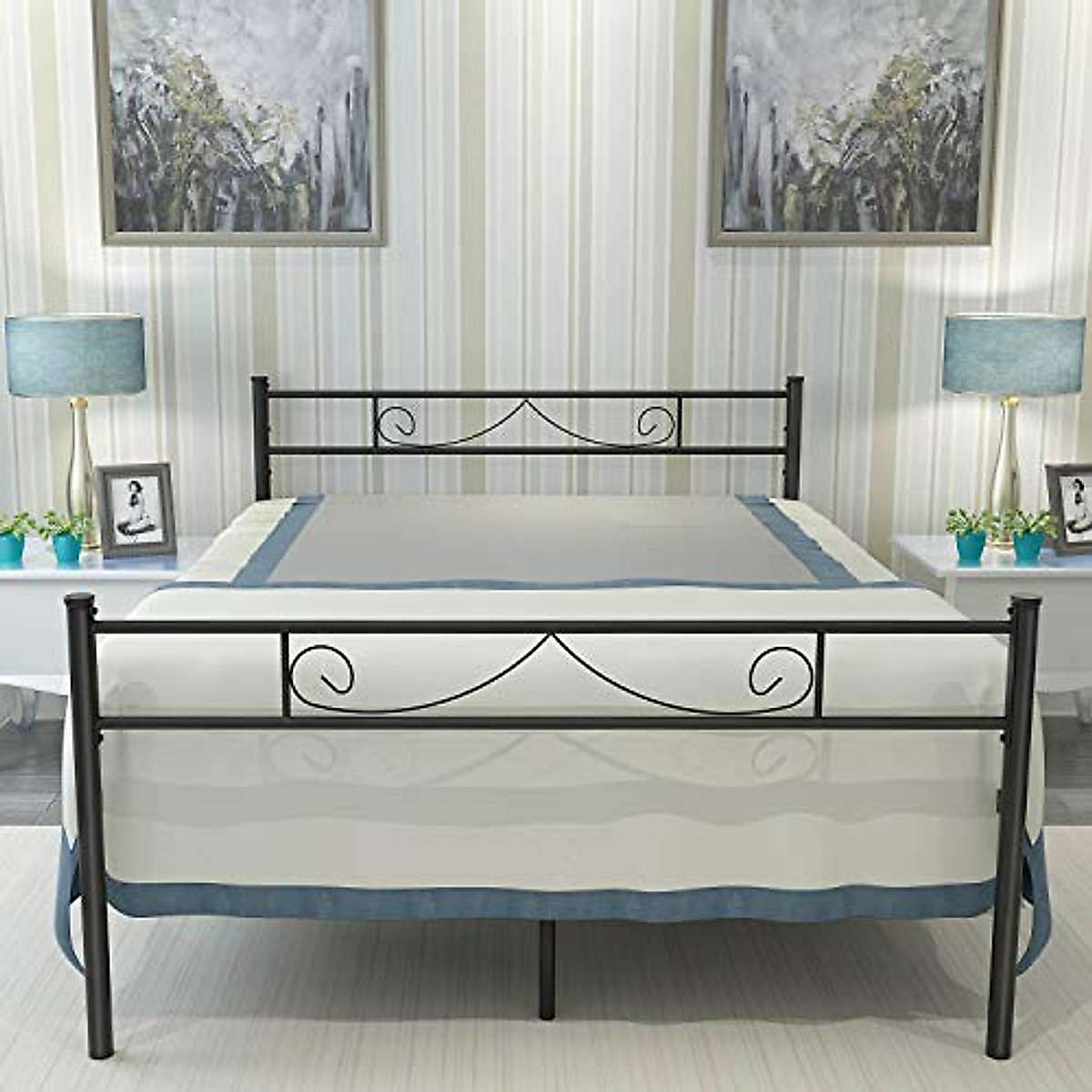 HAAGEEP Metal Platform Full Size Bed Frame with Headboard and Footboard 18 Inch Tall No Box Spring Needed Double Bedframe Storage