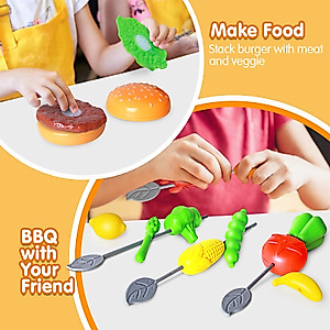 Yalujumb 68PCS Toy BBQ Grill Set,Kitchen Toy Set,Barbecue Kitchen Cooking Playset with Realistic Spray,Light&Sound,Kids Grill Playset Interactive BBQ Toy Set for Kids