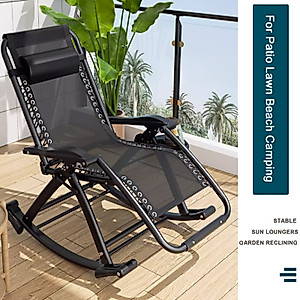 HAicom Foldable Rocking Lounge Chair, Patio Rocker Chair, Living Room Chair Outdoor Garden Furniture Patio Porch Rocker Relaxing Chair, Recliner Chair and Footstool