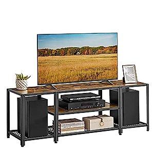 VASAGLE Modern TV Stand for TVs up to 65 Inches, 3-Tier Entertainment Center, Industrial TV Console Table with Open Storage Shelves, for Living Room, Bedroom, Rustic Brown and Black ULTV097B01