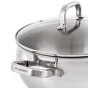 BergHOFF Belly Shape 18/10 Stainless Steel 9.5 inches Stockpot 5.5qt., Glass Lid with Steam Vent, Fast, Evenly Heat, Induction Cooktop Ready