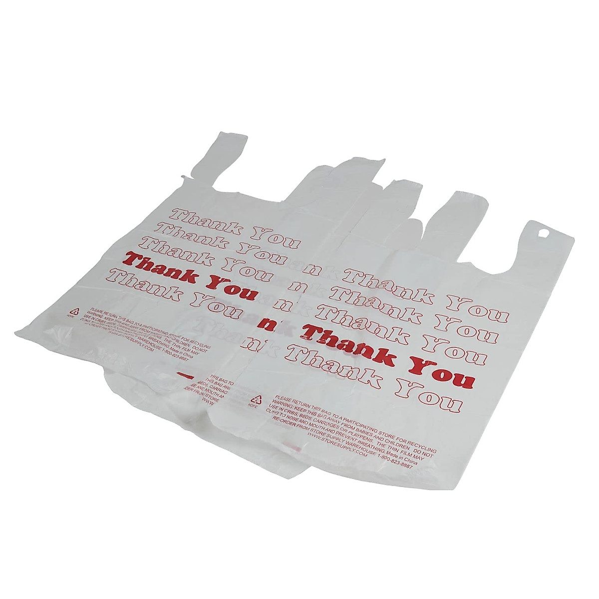 SSWBasics White Thank You Bags Case of 500-11 ½” x 6" x 21" - Thickness .48mil HDPE- Standard Supermarket Size, Perfect for Grocery, Retail, Convenience Stores, Take-Out and Home Use